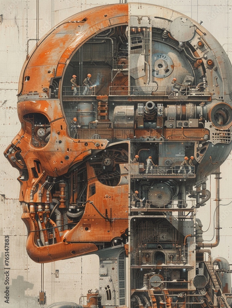 full section view of giant robot head reveals 4 separate levels in the ...