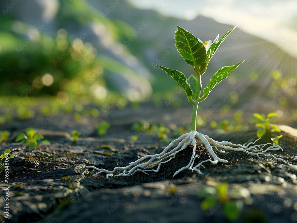 Illustrate the germination process, with a seed sprouting roots and ...