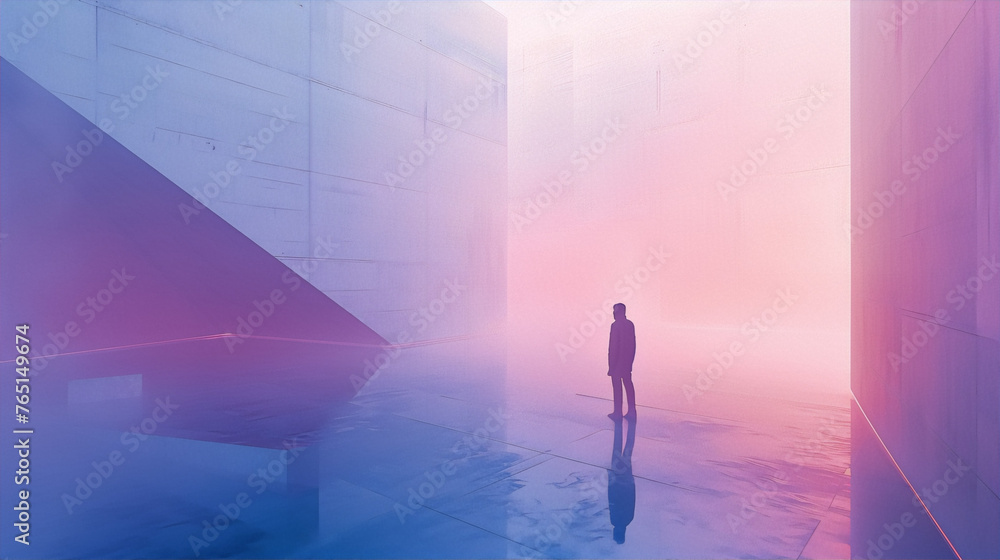 liminal space, urban, concept art, pink blue purple, interior, futurism ...