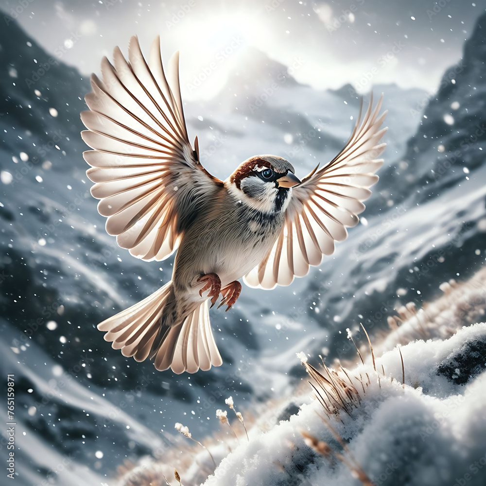 Flying Tree Sparrow in sky. bird in flight. sparrows flying. House ...