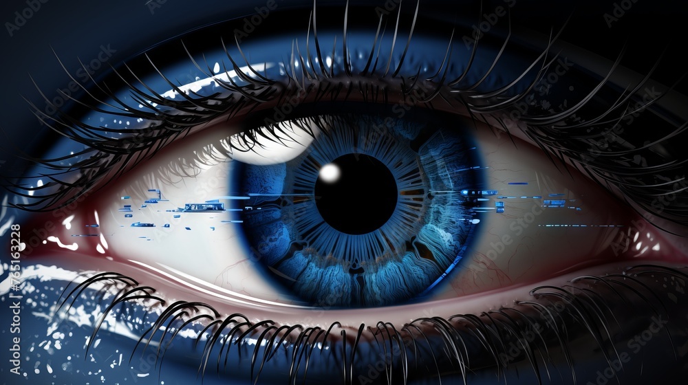 eye, close-up of the iris with an unusual ornament. Concept: eye ...