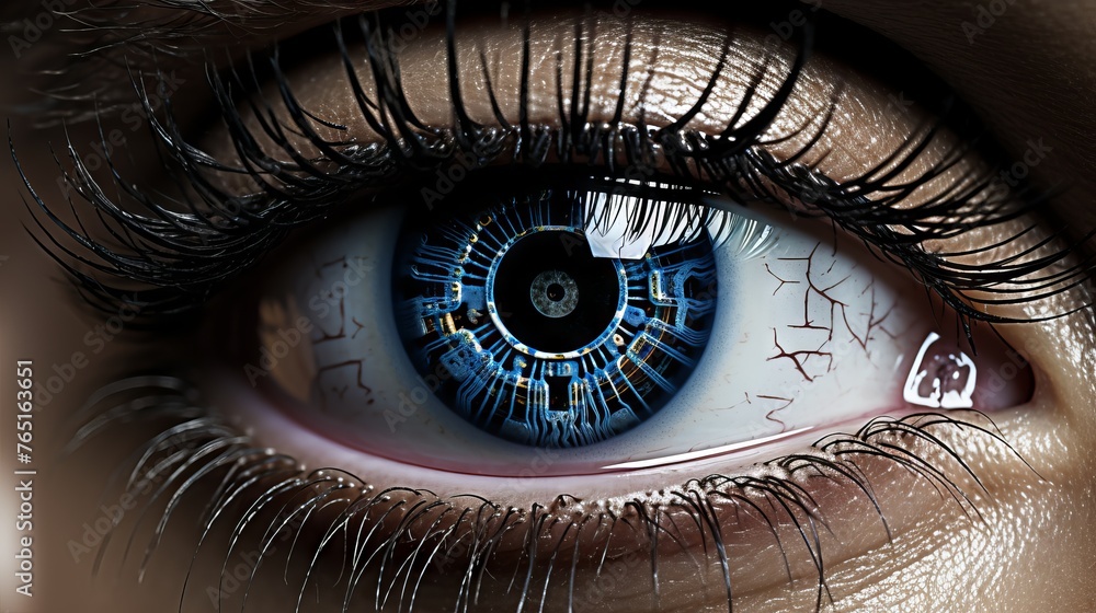 A human eye with cybernetic enhancements, demonstrating AI technology ...