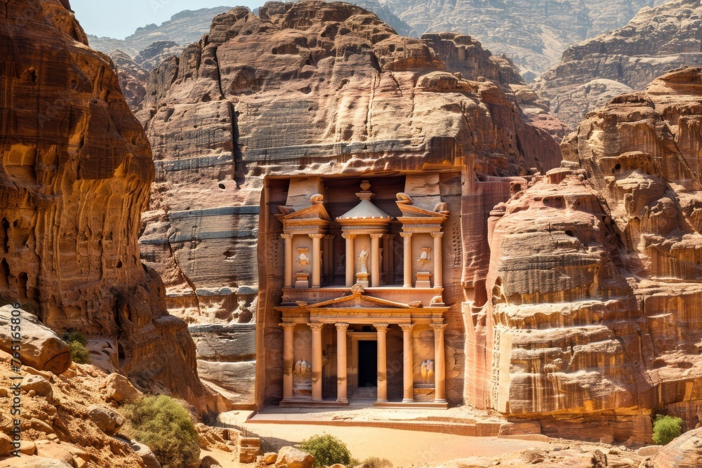 Majestic Mountain Building, The Al-Kazneh temple located in the ancient ...