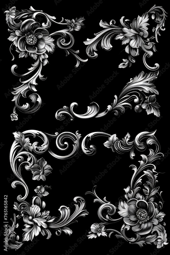 Elegant silver floral designs on a sleek black background. Perfect for ...