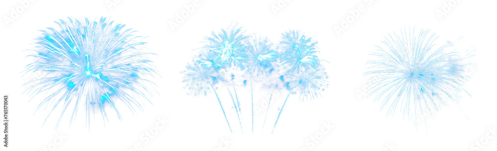 Celebration concept. Set of fireworks display show. Colorful blue ...