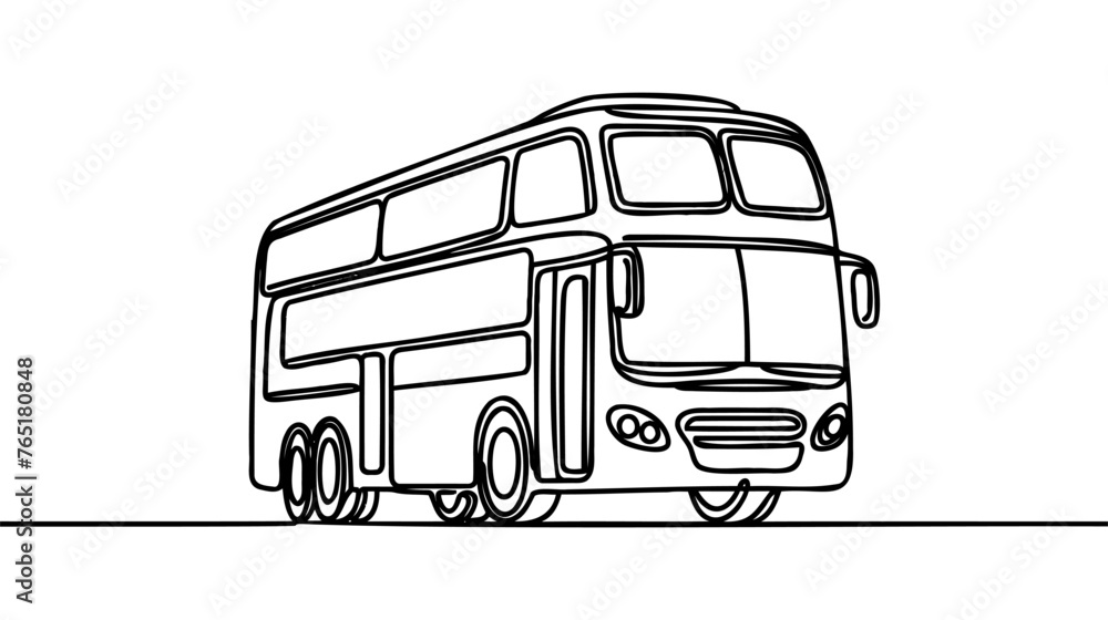 Continuous line art or One Line drawing bus for vector illustration ...