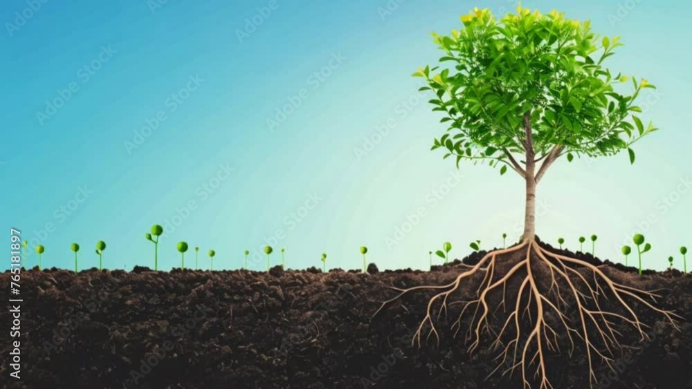 tree growing roots in rich soil with saplings Generative AI Stock-Video ...
