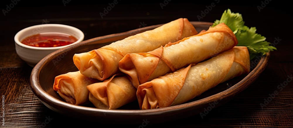 Plate of fried food with Dynamite lumpia, a popular Filipino appetizer ...