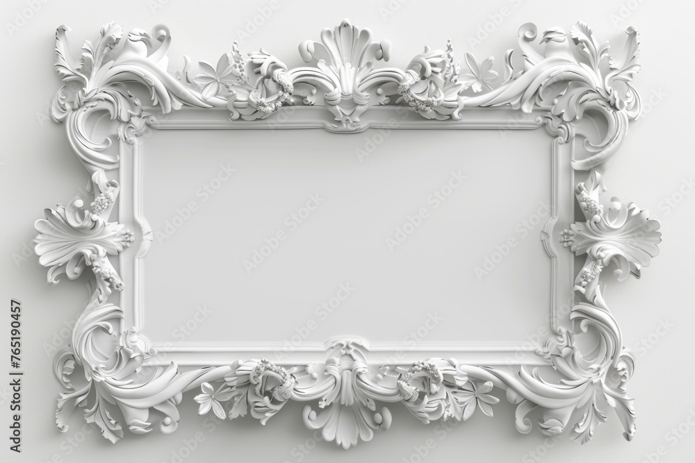 Surreal White Baroque Frame: 3D Rendered Slim Design for Text or Photo ...