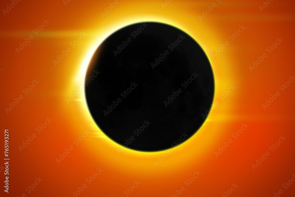 Full Solar eclipse background with glowing sun, orange sky and dark ...