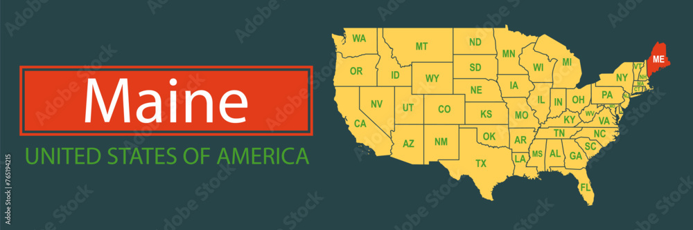 Banner, highlighting the boundaries of the state of Maine on the map of ...