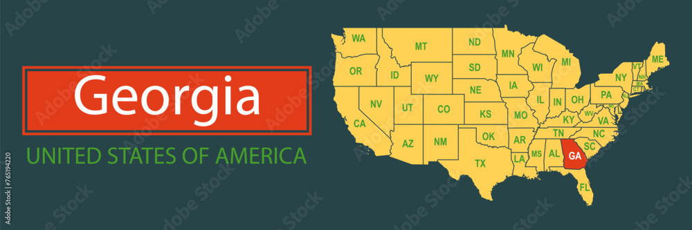 Banner, highlighting the boundaries of the state of Georgia on the map ...