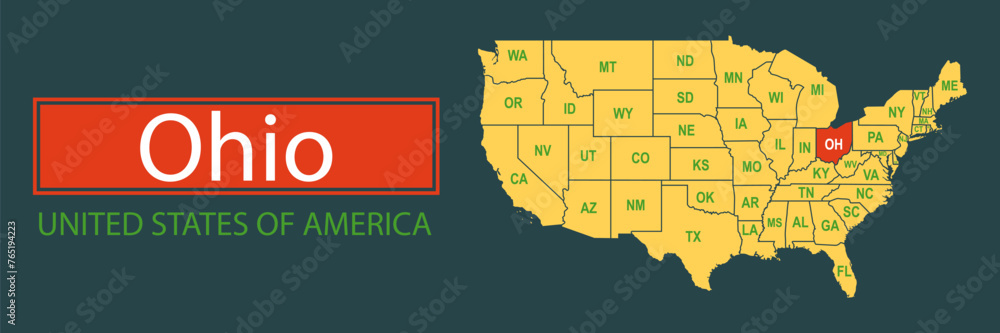 Banner, highlighting the boundaries of the state of Ohio on the map of ...