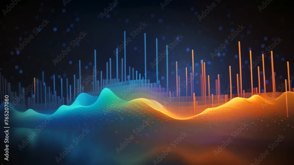 abstract colorful digital sound wave on dark technology background. Abstract technology ...