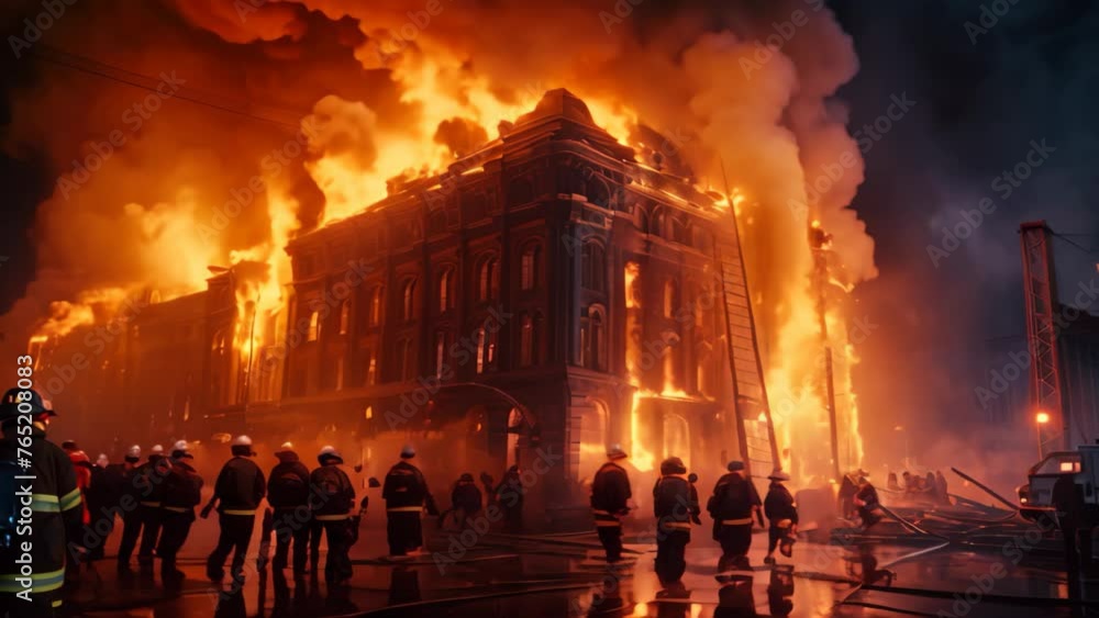 Vídeo do Stock: Firefighters extinguish a fire in a building ...