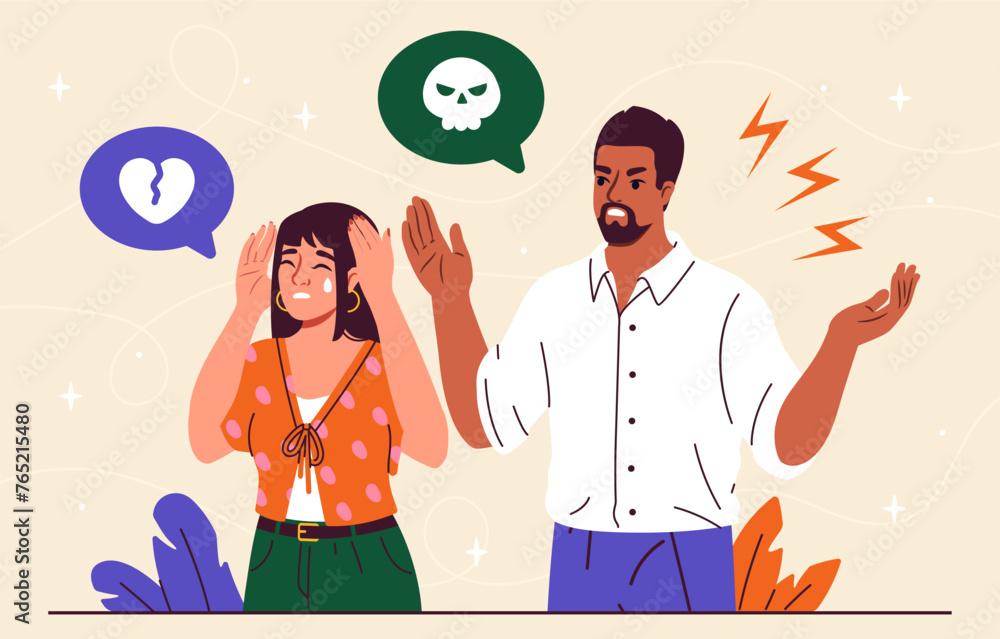 Toxic relationship concept. Man and woman with negative feelings and ...