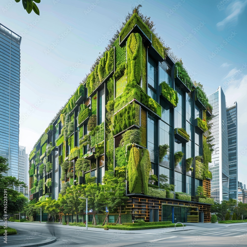 A vertical garden covers a contemporary building, creating a striking ...