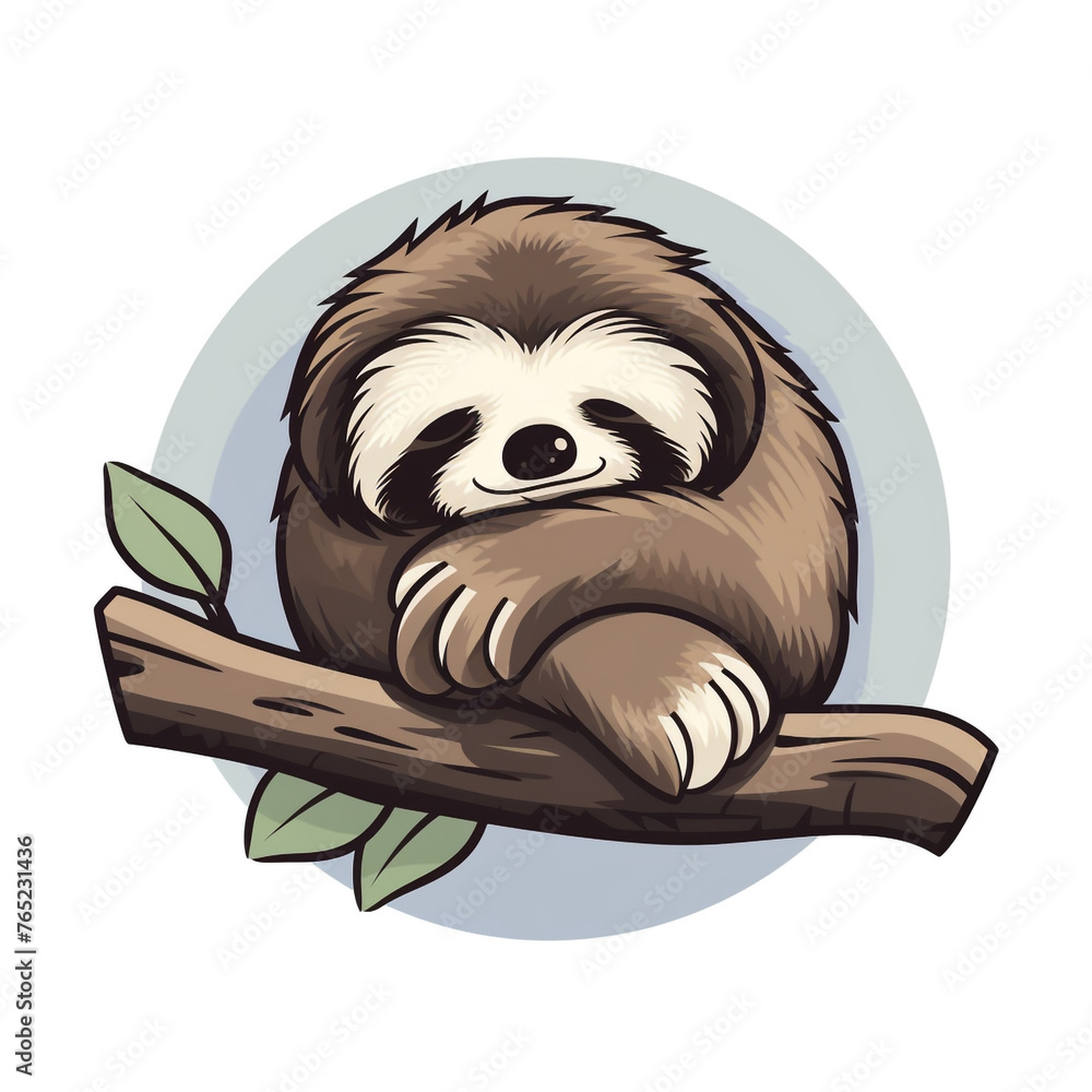 Emblem logo of a sloth sleeping, 2D flat illustration сreated with ...