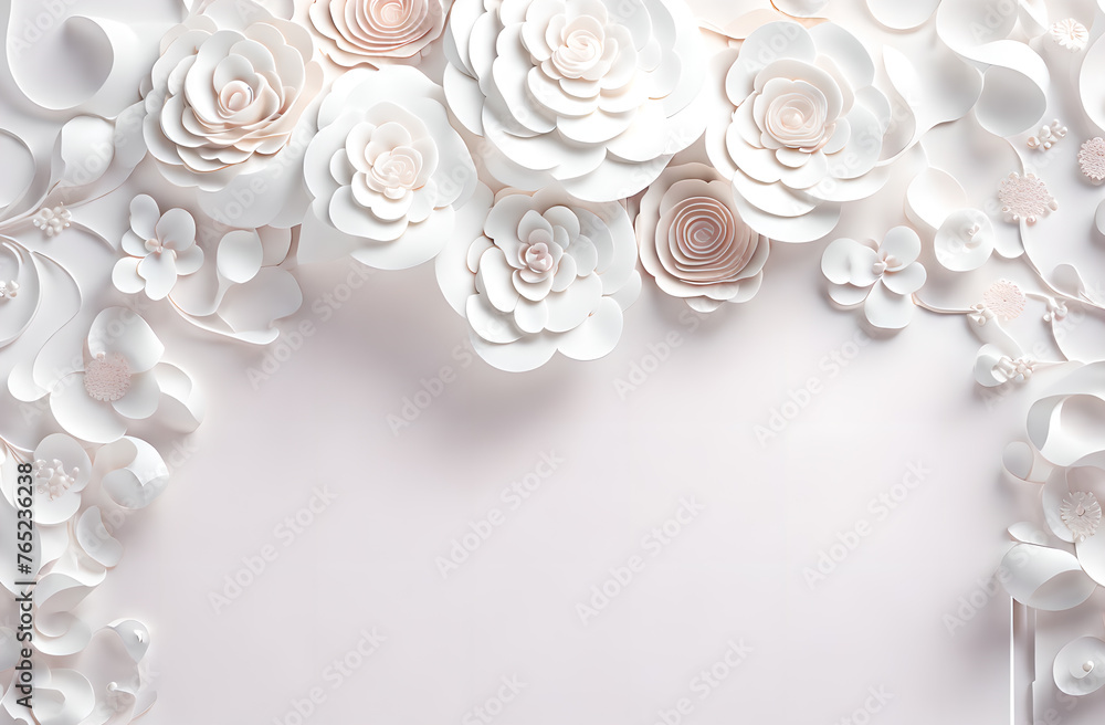 Flower white border background shadow 3d ornament wedding frame ...