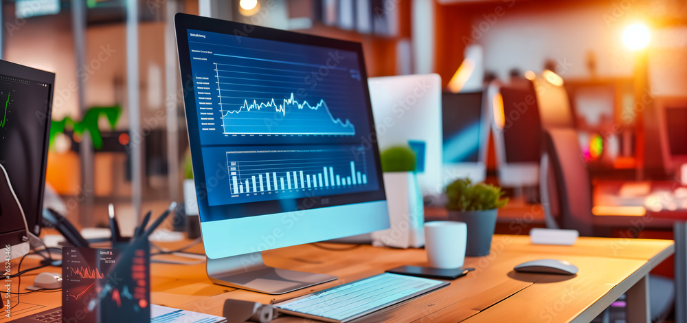 Desktop Computer Monitor with Business candle stick graph chart of ...