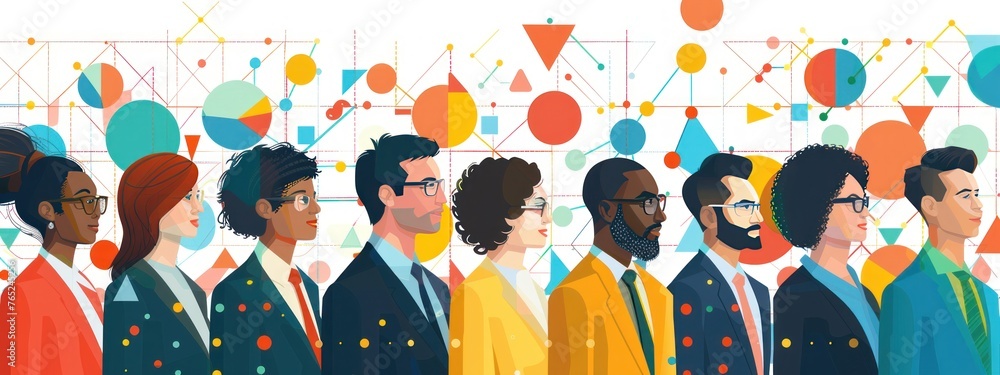 cartoon illustration group of business people wearing uniform in modern ...
