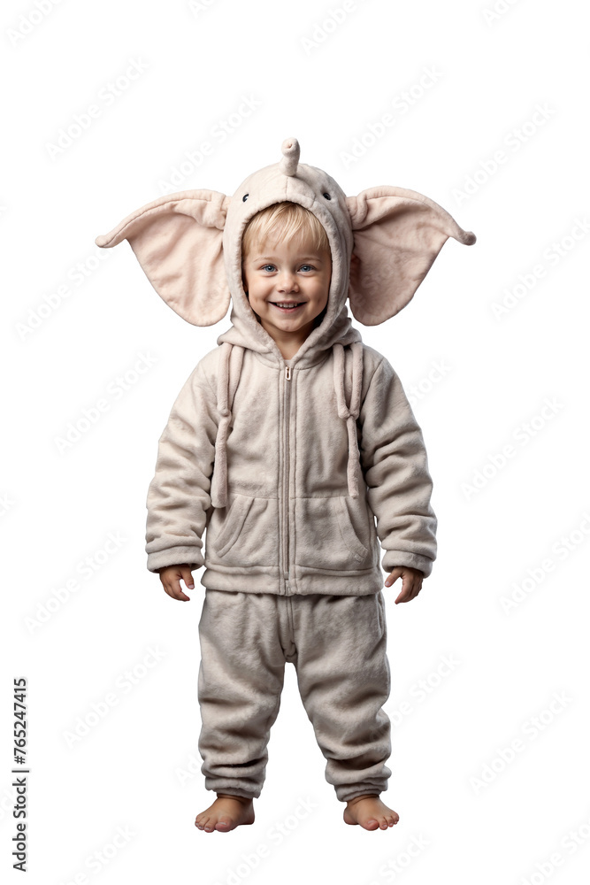 Cutout of a little boy in a cute baby elephant costume isolated ...