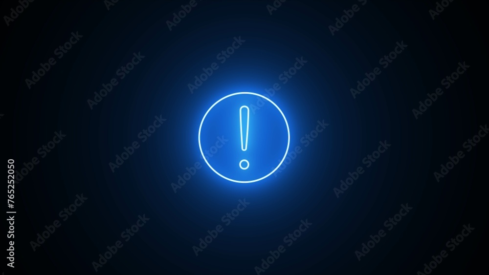 Glowing neon warning sign on black background. Neon exclamation mark ...