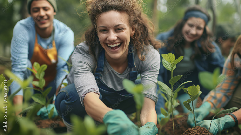 Team planting trees. Environmental care. World environment day ...
