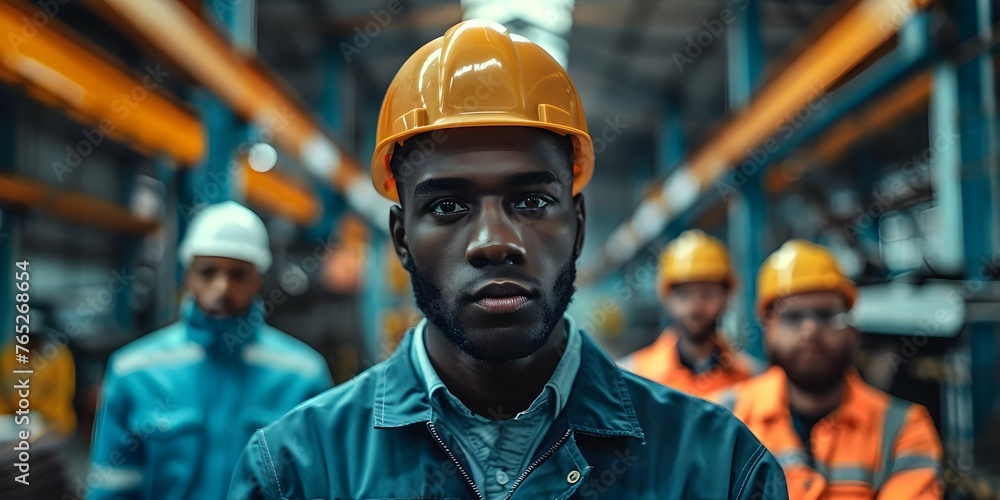 Unity and teamwork displayed by a diverse team of workers collaborating ...