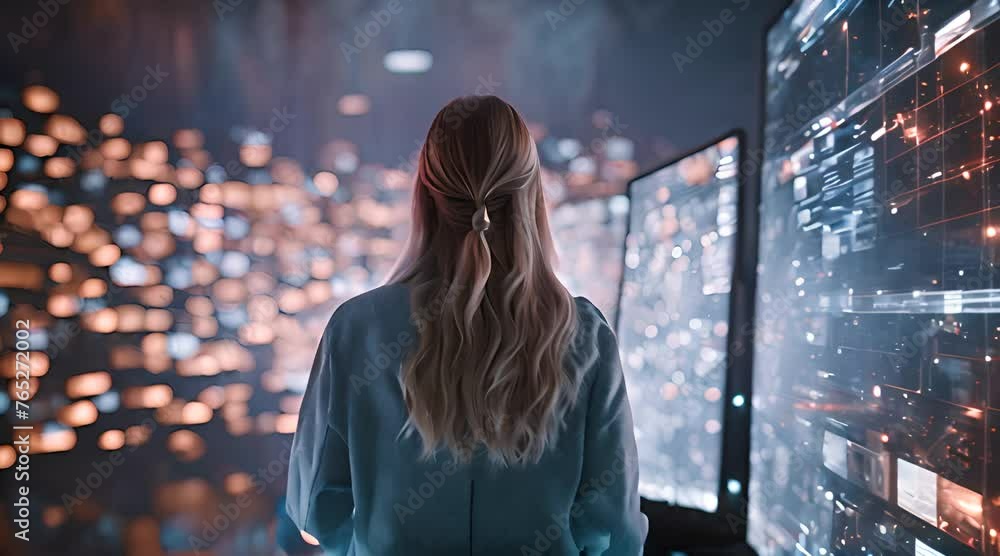 Vidéo Stock Digital Explorer: Caucasian Woman Entering 3D Cyberspace ...