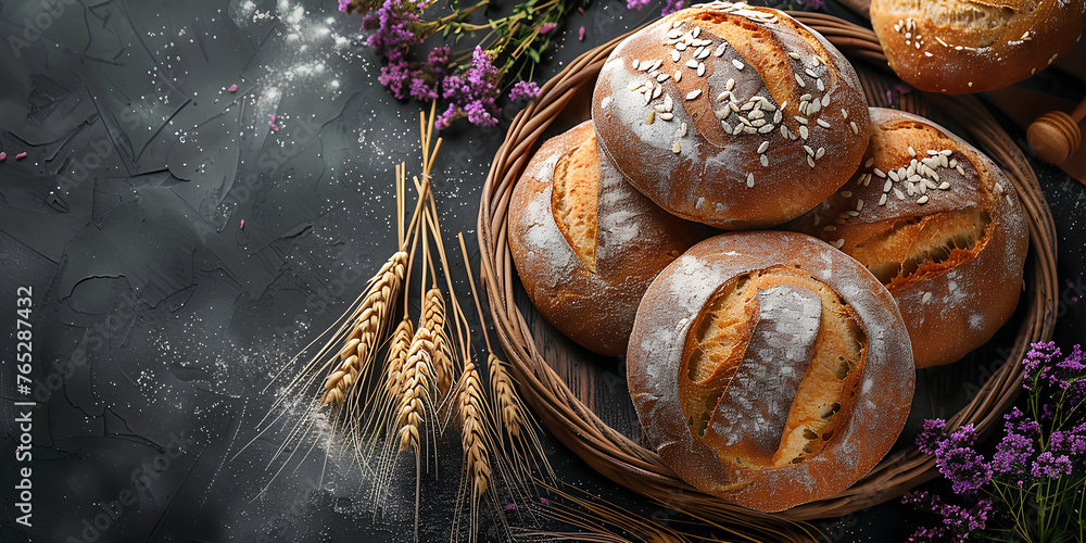 loaf of bread,Bread in a bakery in the old town. Different types of ...
