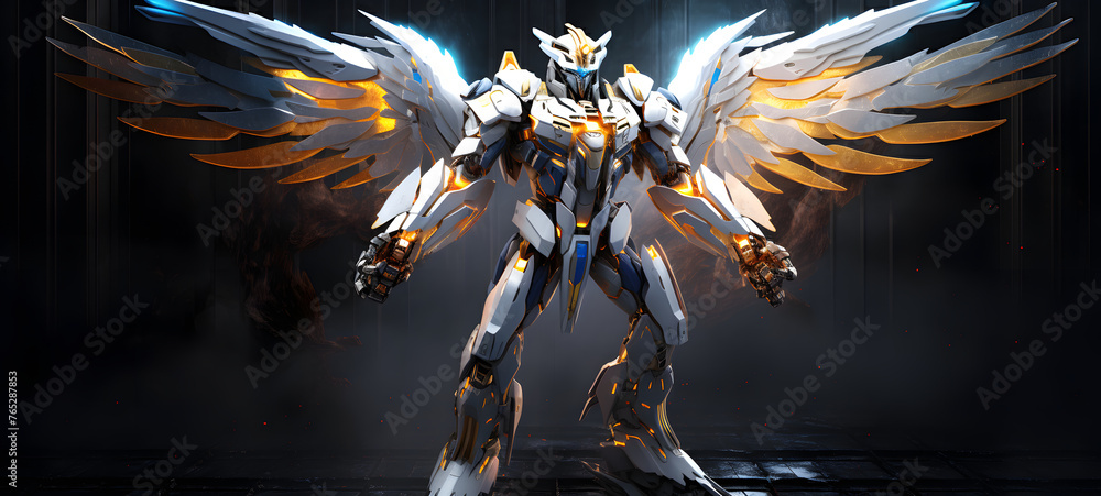 photograph of a Transformers robot white Phoenix adorned in celestial ...