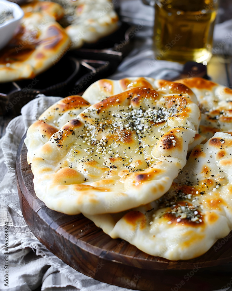 Manakish, A Middle Eastern flatbread made with a soft dough and topped ...