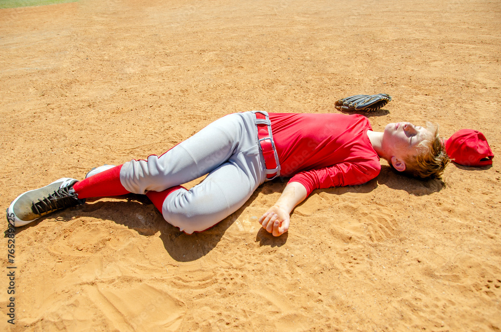 Youth preteen boy baseball player knocked unconscious on baseball field ...