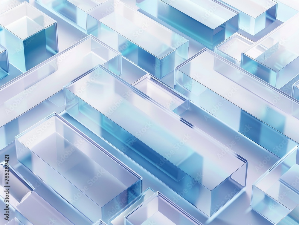 Gleaming layered glass blocks in shades of blue - Layers of reflective ...