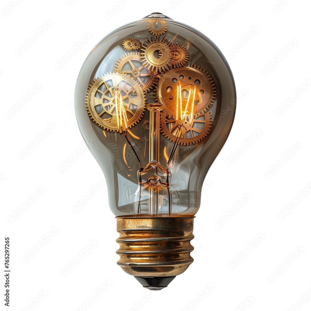 Light bulb with cogs and gears on transparent background. Stock ...