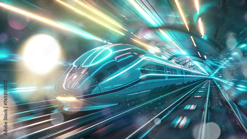 artwork featuring a highspeed train hurtling. seamless looping overlay ...