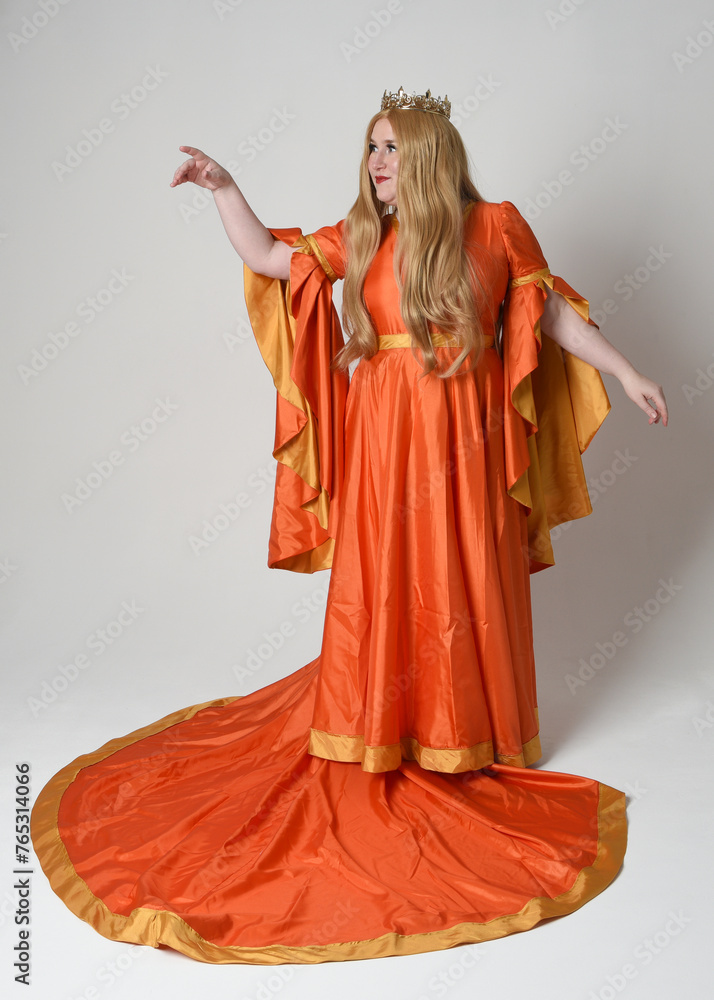 Full length portrait of plus sized woman blonde hair, wearing ...