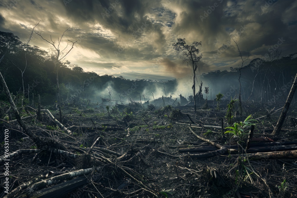 Lush rainforest transformed into barren land, a vivid portrayal of ...
