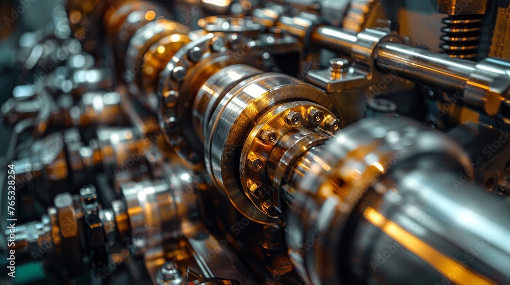 Capture the intricate details of hydraulic systems in machinery from a ...