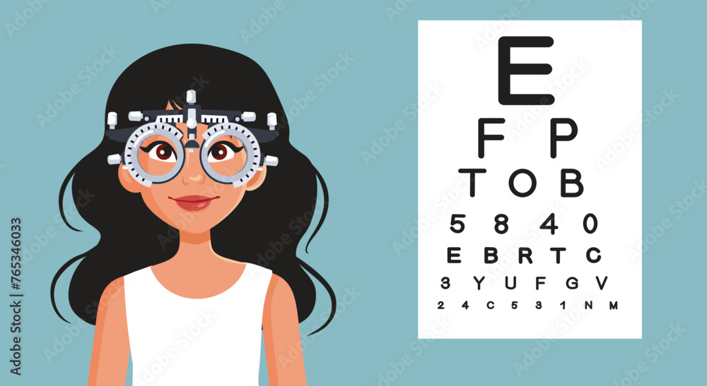 Female Patient at Ophthalmology Control Vector Cartoon Illustration ...