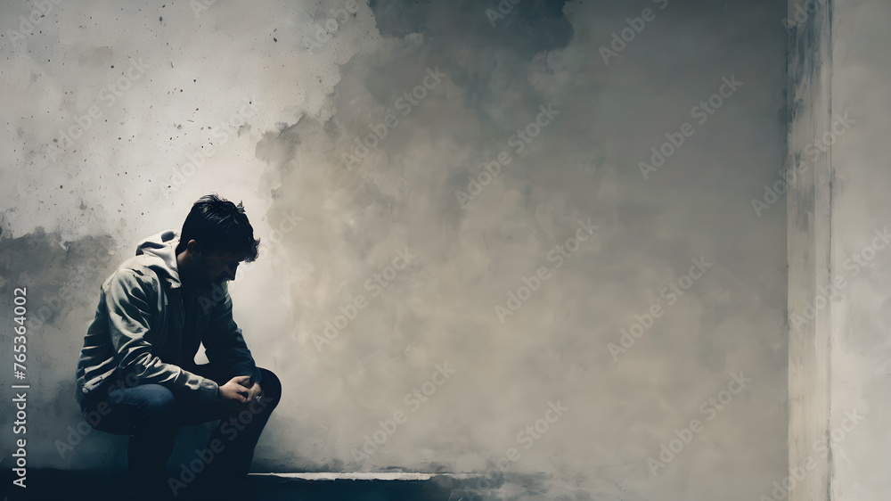 Silhouette of depressed man. Silhouette depressed man behaving sadly ...