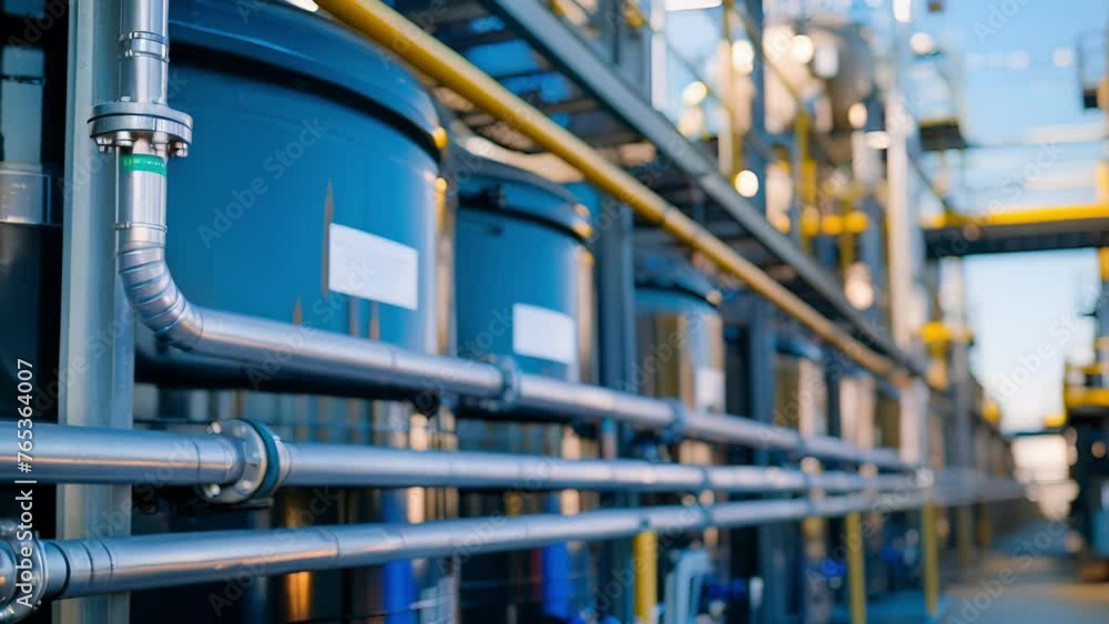 A closeup of a large storage tank with clear markings and labels ...