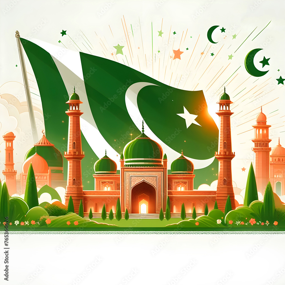 Pakistani flag flying behind pakistani mosque. pakistani flag ...