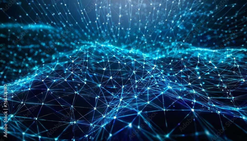 corrupted network or connection abstract digital background of points and lines glowing plexus ...