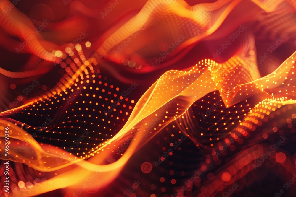 Abstract background with graph made of dot particles. Finance graph with details. Complex ...