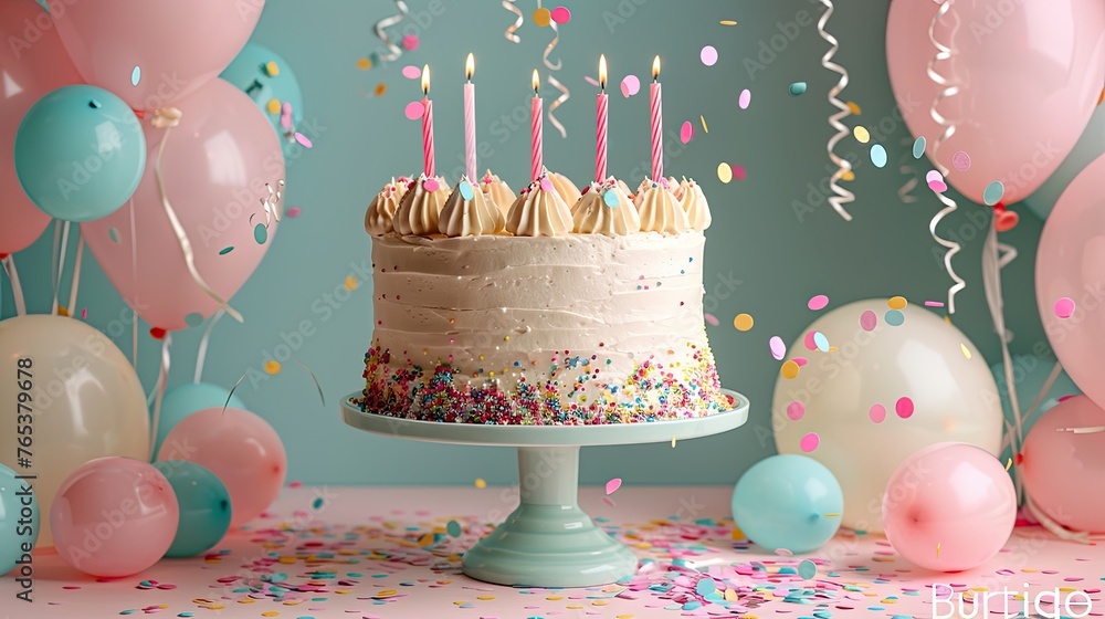 light pastel colored birthday background with a cake and candles on the ...