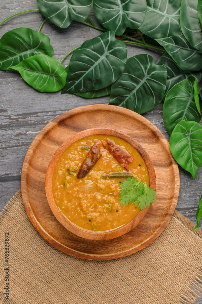 Indian traditional food Mung Dal Tadka Curry served for rice and ...