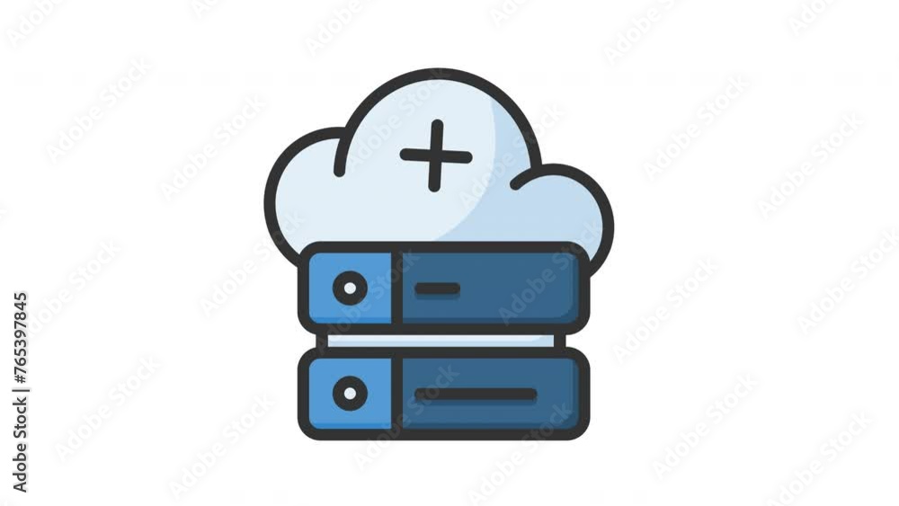 Animated hybrid with illustration of a server connected and cloud ...