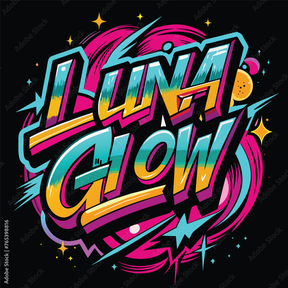 Luna Glow Typrography vector t-shirt design with graffiti style Stock ...
